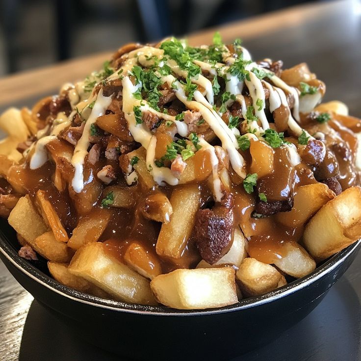 Frites Cheddar, Bacon et Oignons Frits : Une Fusion Gourmande